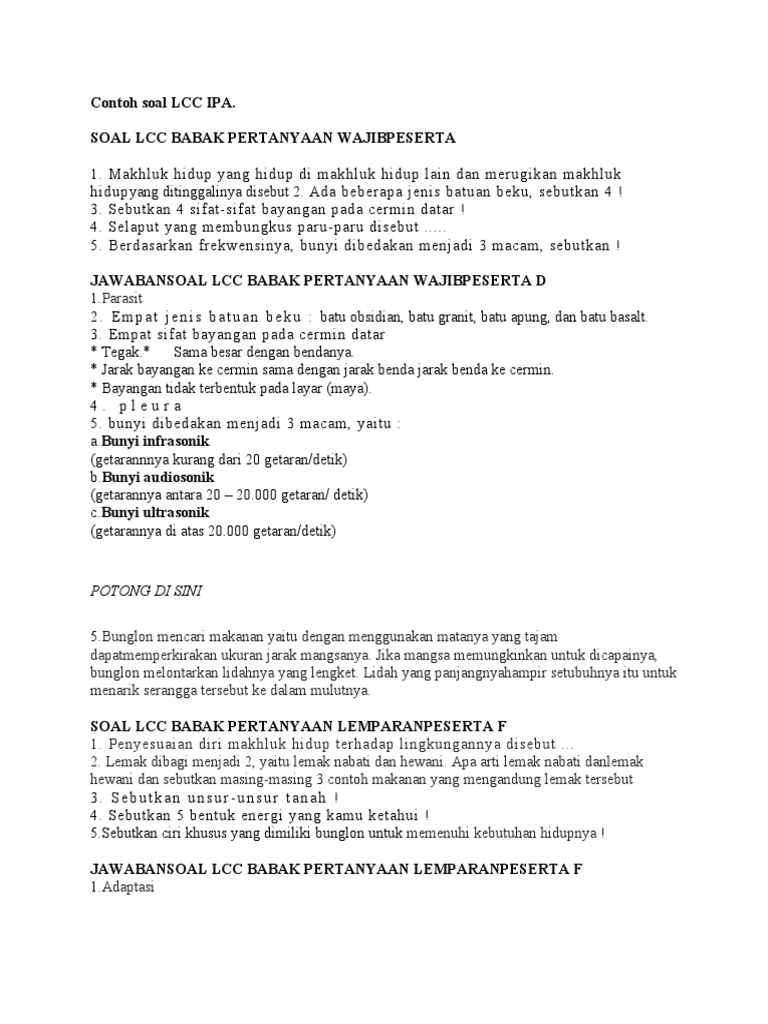 Contoh Soal LCC IPA | PDF