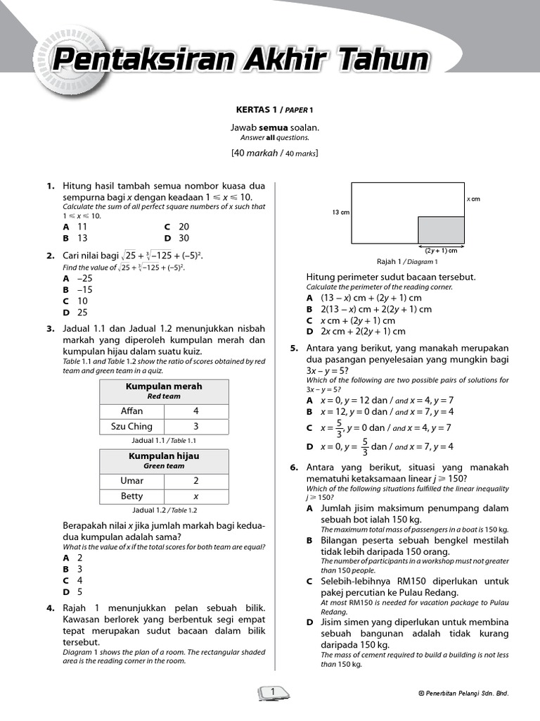 Pentaksiran Akhir Tahun: Paper 1 | PDF
