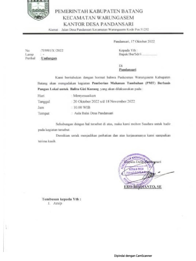 Surat Undangan PMT Lokal | PDF