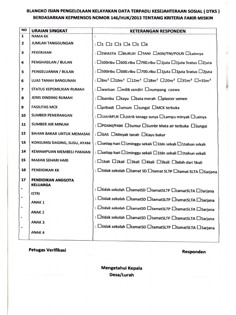 Blangko Isian Verval Kelayakan Bansos | PDF