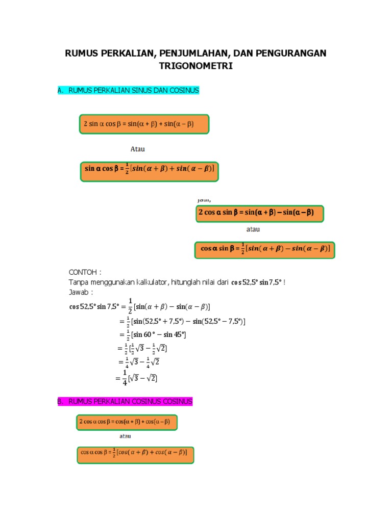 Rumus Perkalian dan Penjumlahan Trigonometri | PDF | Metode & Bahan Ajar