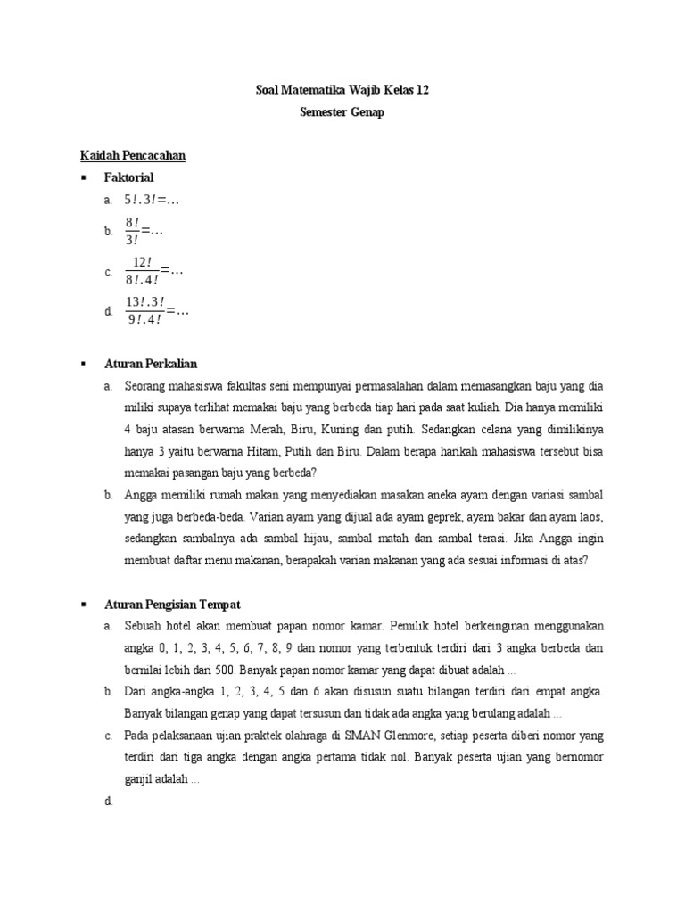 Soal Matematika Wajib Kelas 12 | PDF