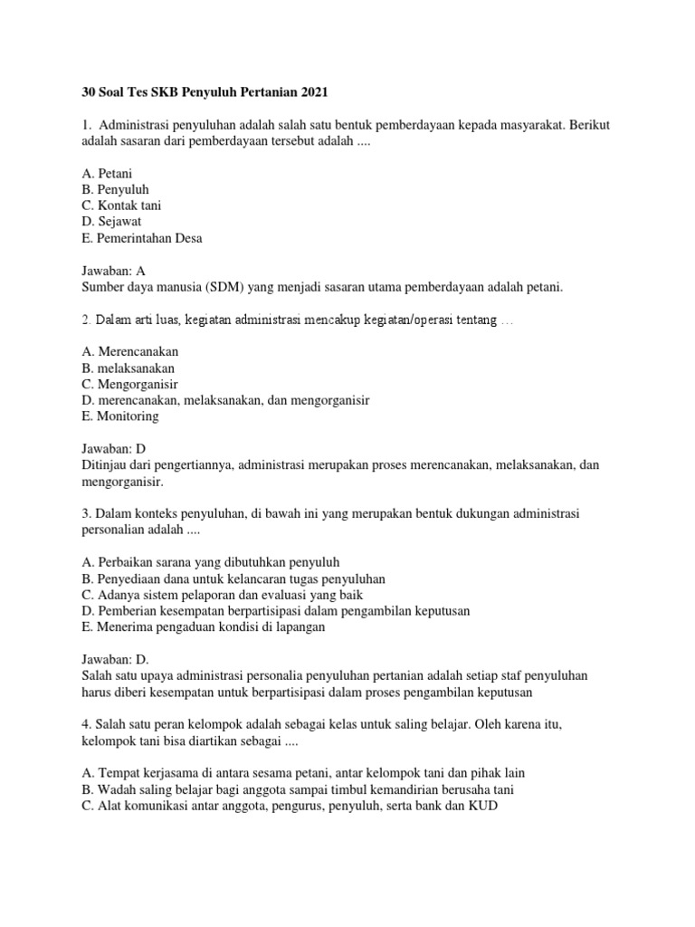 Soal SKB Penyuluh Pertanian 2021 | PDF