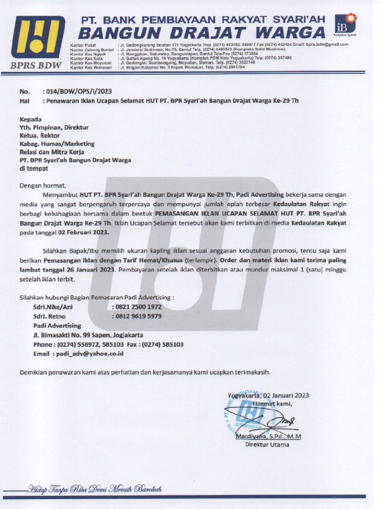 Penawran Hut BPR BDW Ke 29 | PDF