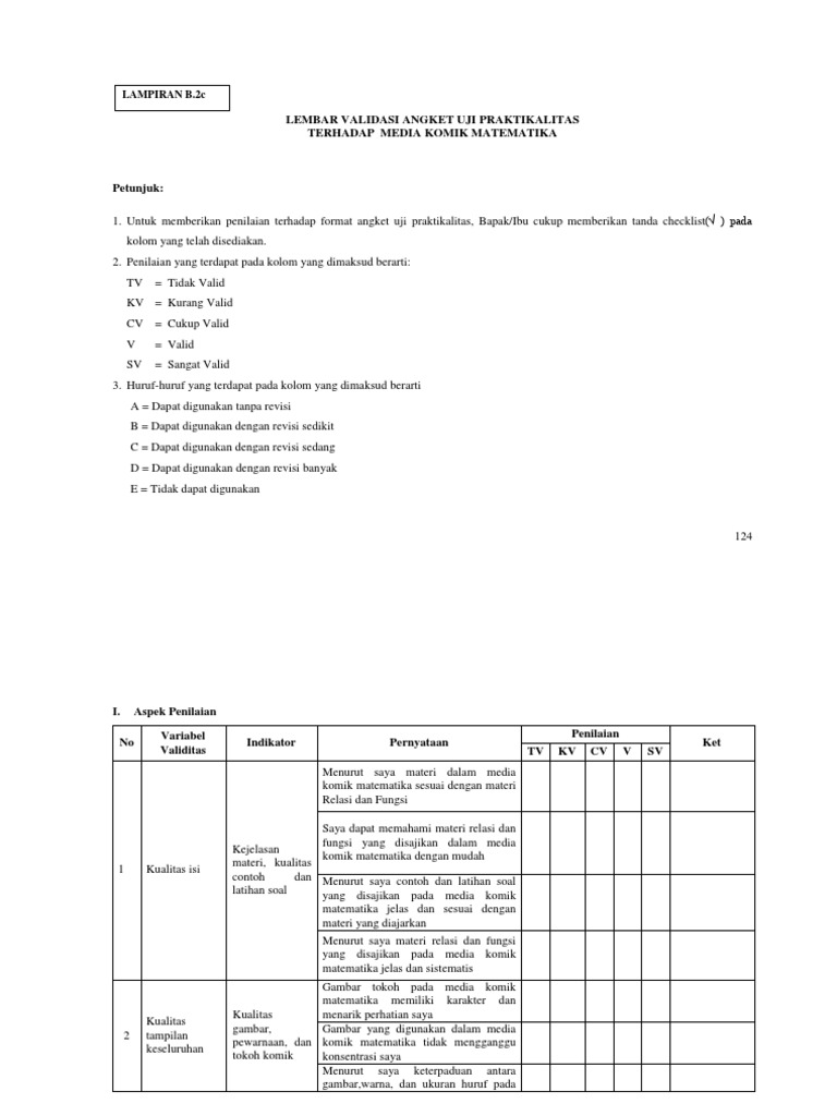 B.2c LEMBAR VALIDASI ANGKET UJI PRAKTIKALITAS | PDF