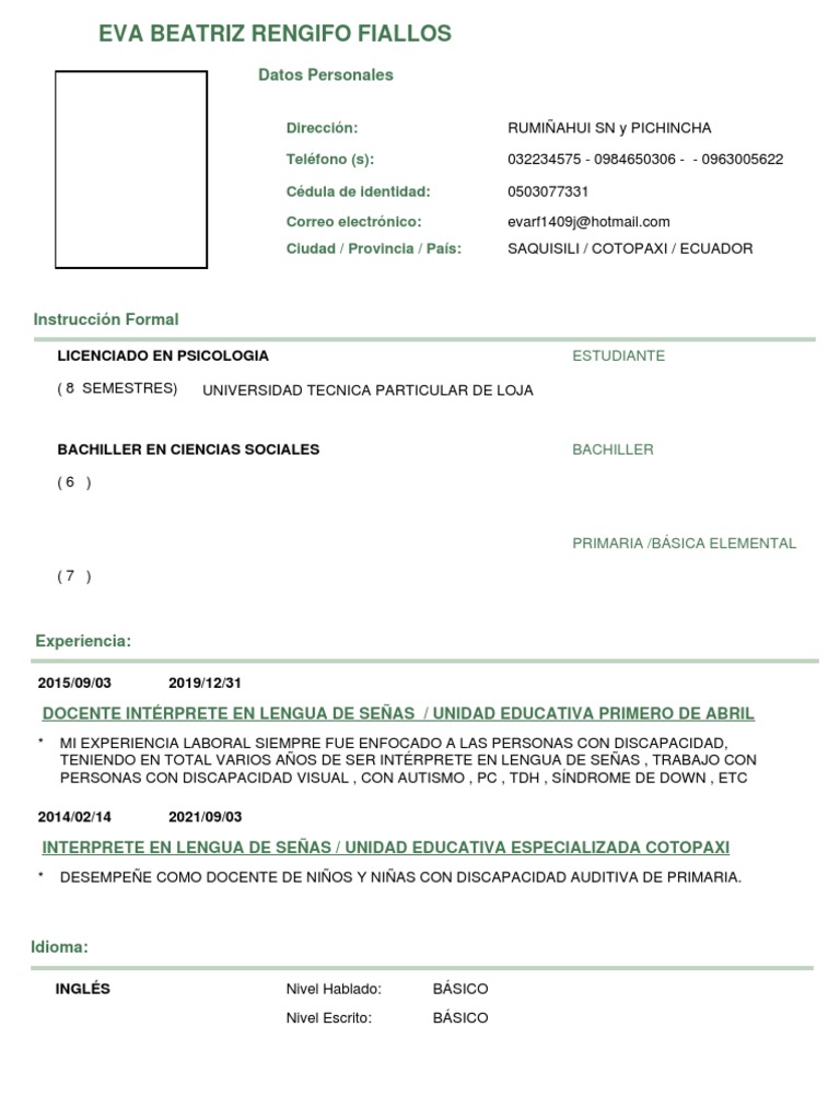 HOJA de Vida Modelo | Descargar gratis PDF | Educación primaria