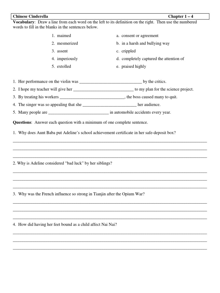 Chinese Cinderella Chapter Questions 1iuur5f | PDF | Senses