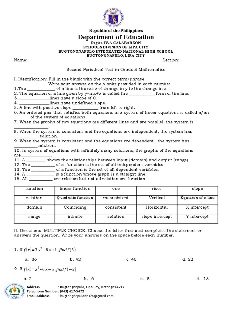 Math 8 Second PT (2022-2023) | Download Free PDF | Function (Mathematics) | Mathematics