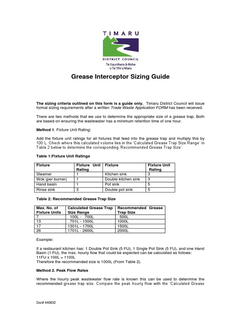 Grease Trap Sizing Guide | PDF