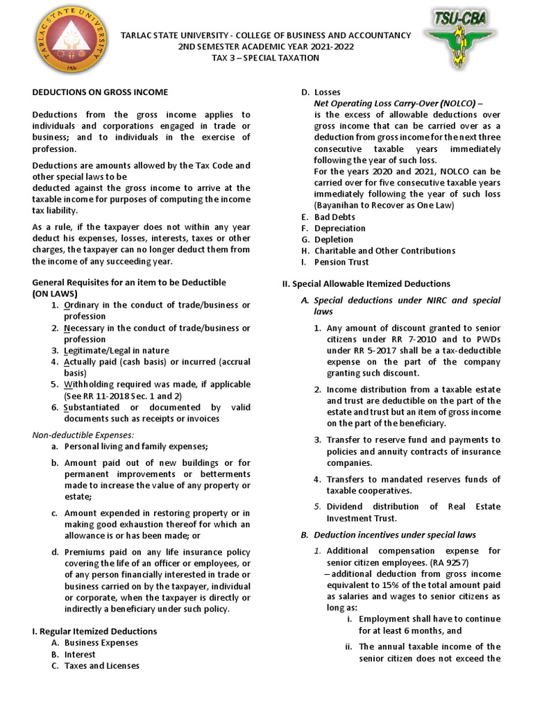 Deductions From Gross Income | PDF | Tax Deduction | Gross Income