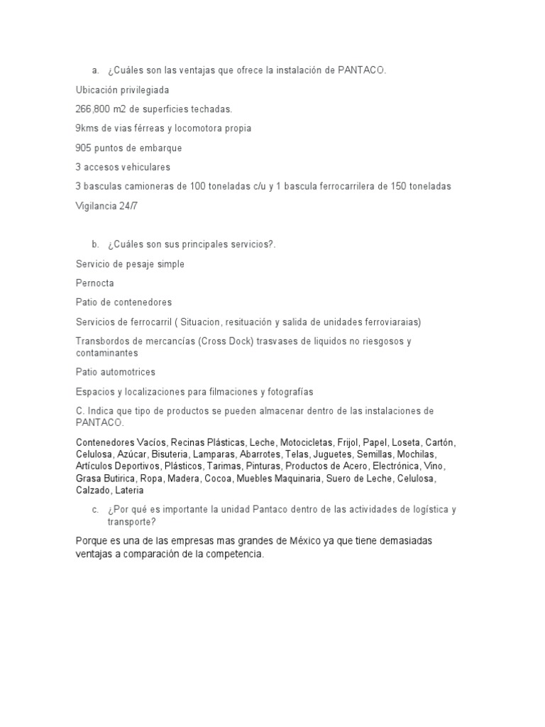 Ventajas y servicios de PANTACO en logística | PDF