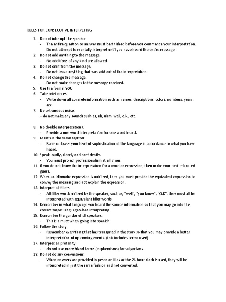 Rules For Consecutive Interpeting | PDF | Language Interpretation | Human Communication