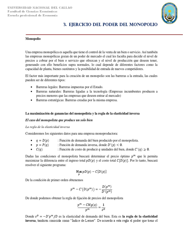 Organización Industrial - Ejercicio Del Poder de Monopolio | PDF ...