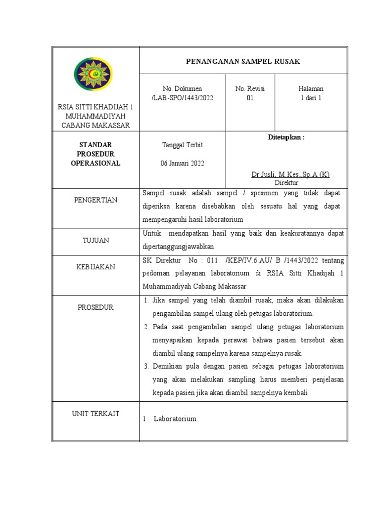 Spo Penanganan Sampel Rusak | PDF