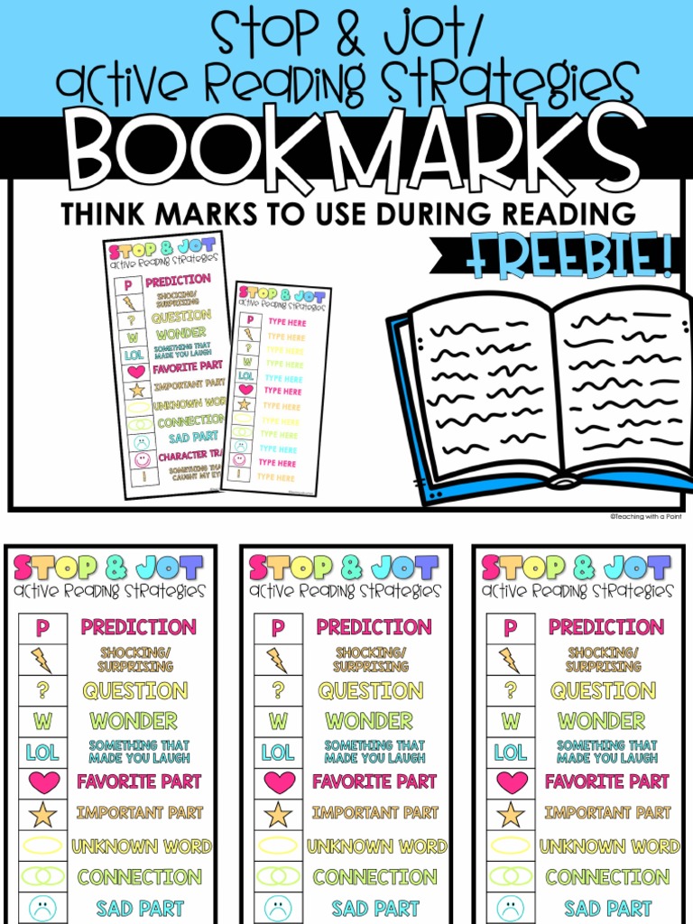 Active Reading Strategies Stop and Jot Think Marks Bookmark | PDF