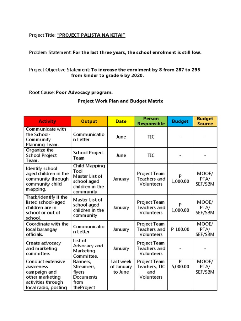 Project Work Plan and Budget Matrix | Download Free PDF | Health Sciences