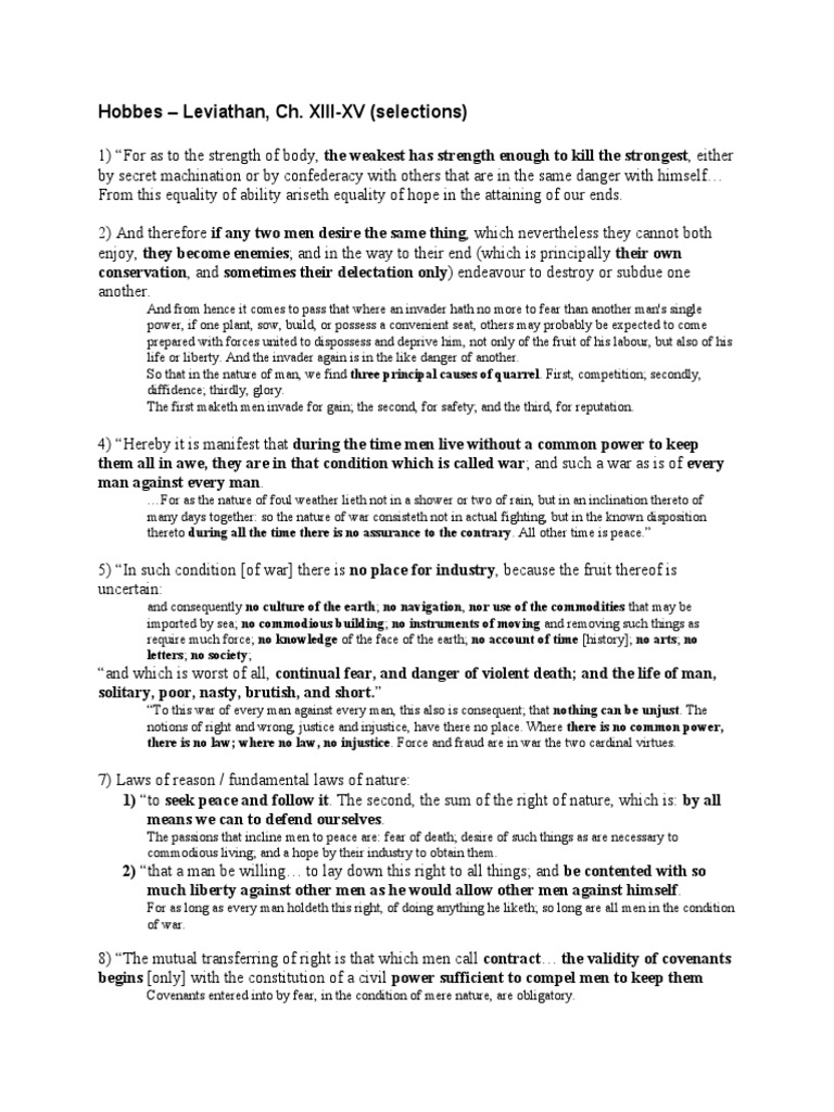 Hobbes - Leviathan Excerpts | PDF | Ethical Principles | Justice