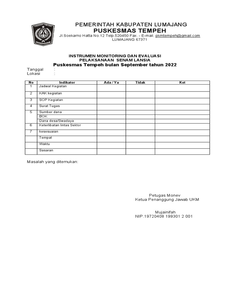 Evaluasi Senam Lansia Puskesmas Tempeh | PDF