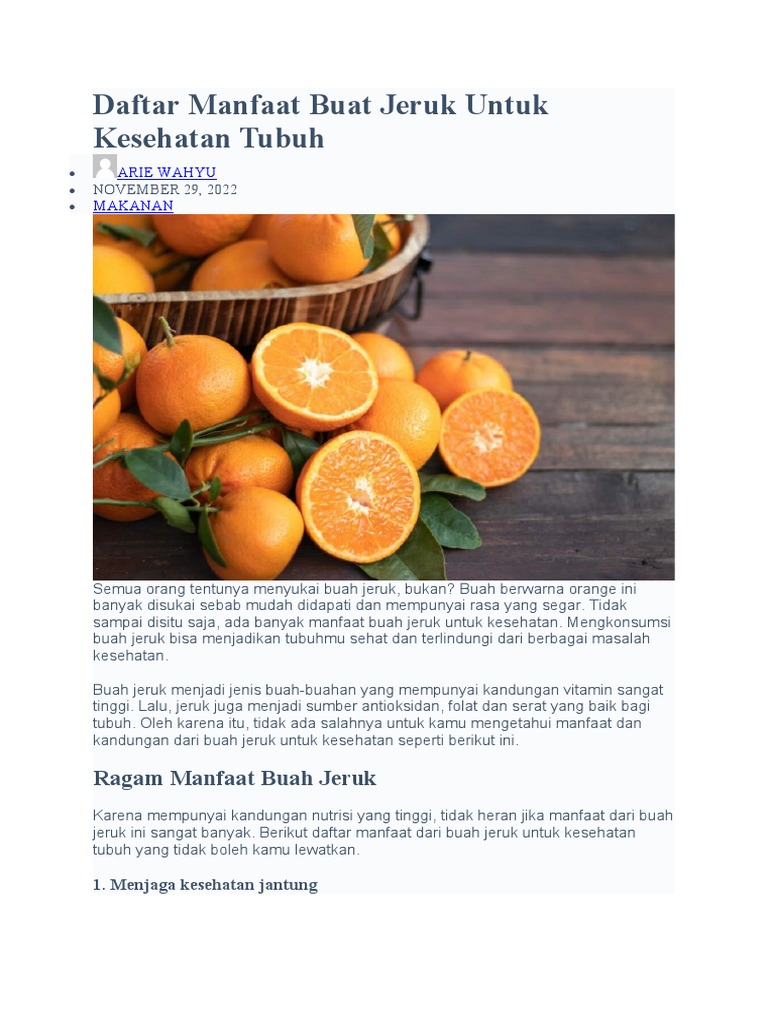 Daftar Manfaat Buat Jeruk Untuk Kesehatan Tubuh | PDF