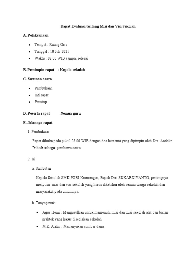 Dokumen Rekomendasi Dari Hasil Evaluasi (Notulen - Rapat) | PDF