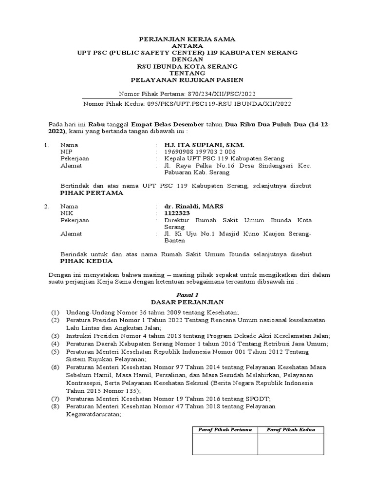 Draft Mou PSC Dengan RS 2022 New Fix | PDF