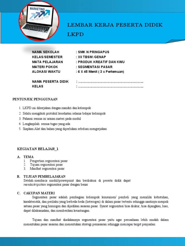 LKPD Segmen Pasar TBSM | PDF | Seni