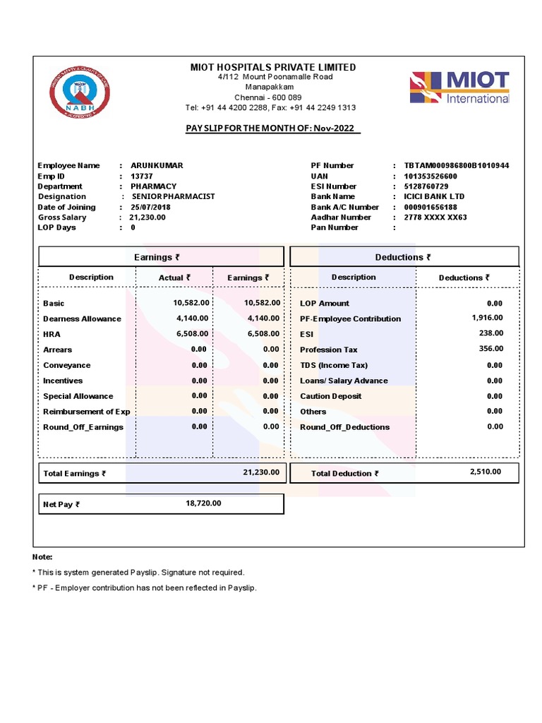 PaySlip1 Nov | PDF | Paycheck | Taxes