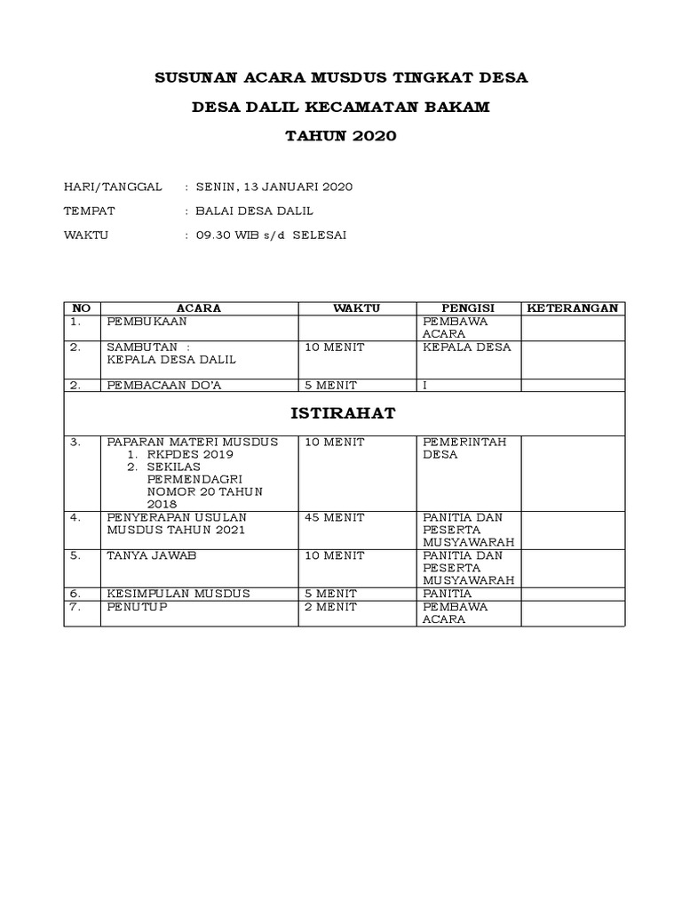 Susunan Acara Musdus | PDF
