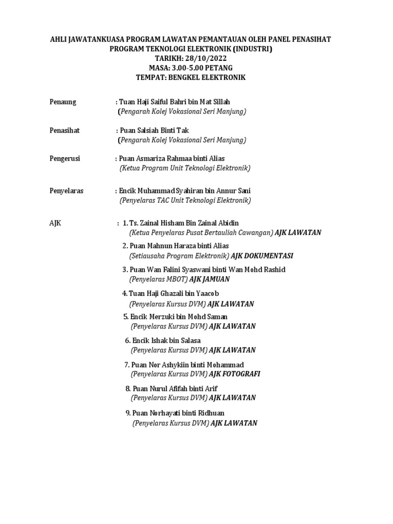 Senarai Ajk Lawatan Tac | PDF