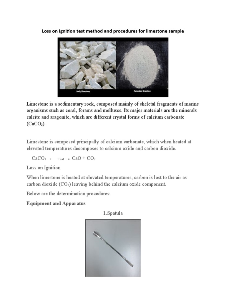 Loss on Ignition test method and procedures for limestone sample | PDF