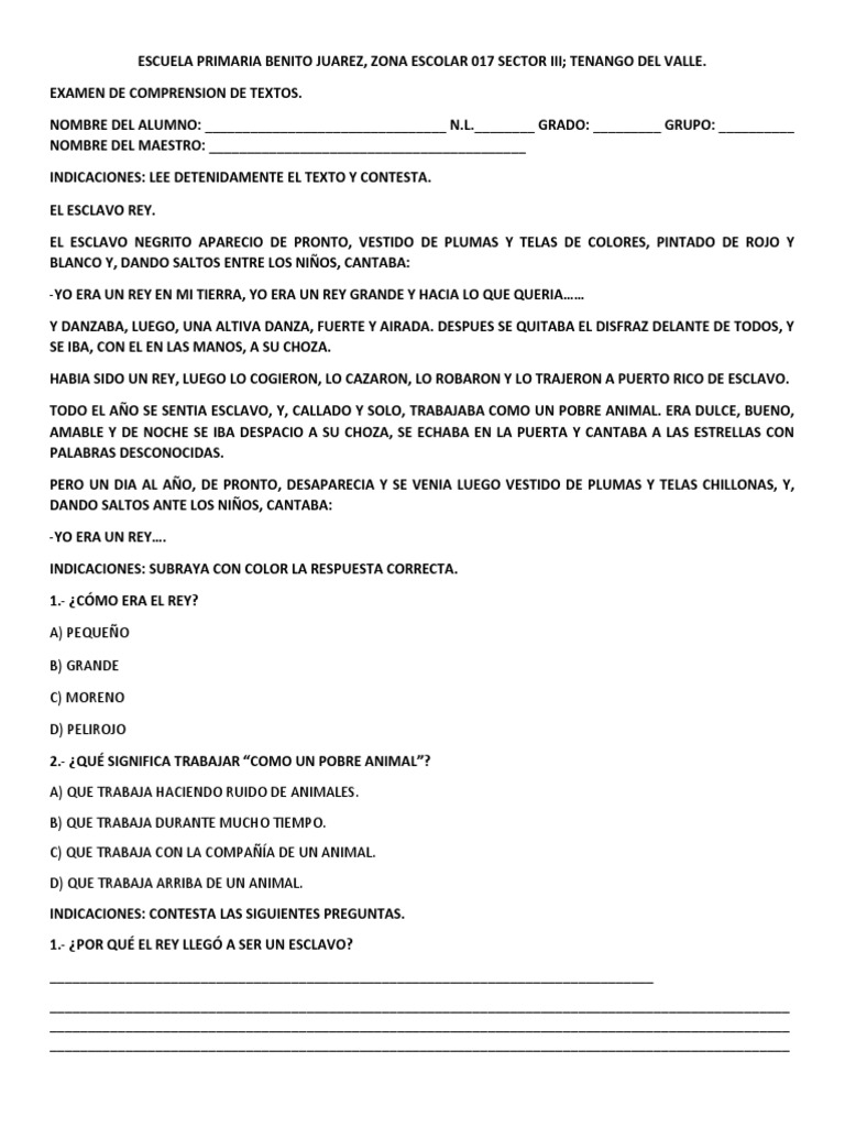 Examen de Comprension y Desafios Matematios 2o. 2022 Escuela Primaria ...