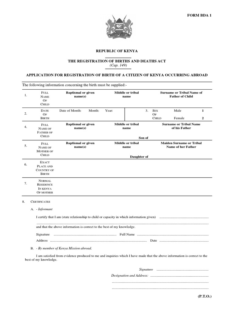 Birth Registration Form | PDF