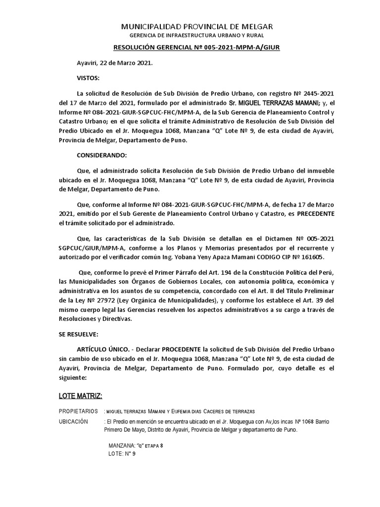 Resolución Gerencial #005 | PDF | Información del gobierno | Documento