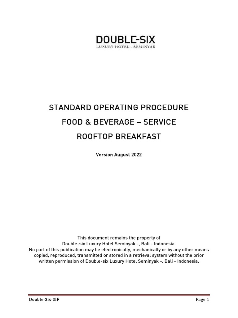 SOP-Rooftop Breakfast (Final) | PDF | Waiting Staff | Restaurants