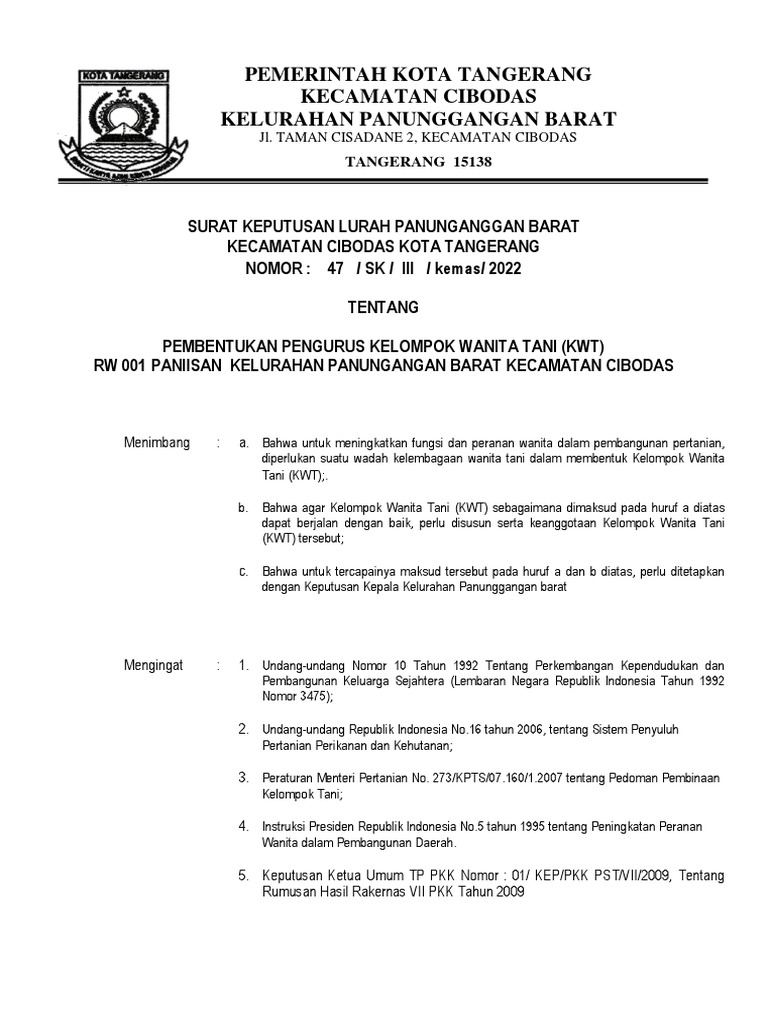 SK KWT MINA TANI LESTARI RW 012 New | PDF