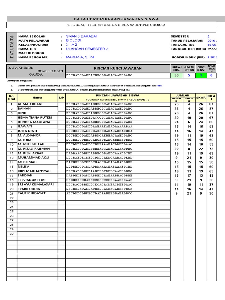 Analisis Bio Xi Ia 2 Sem 2 16-17 | PDF