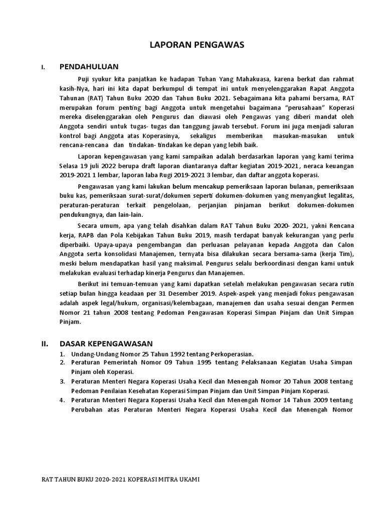 Laporan Pengawasan Koperasi Ukami | PDF