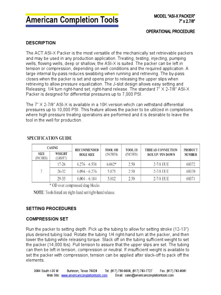 Act Asi X Packer | PDF | Pipe (Fluid Conveyance) | Screw