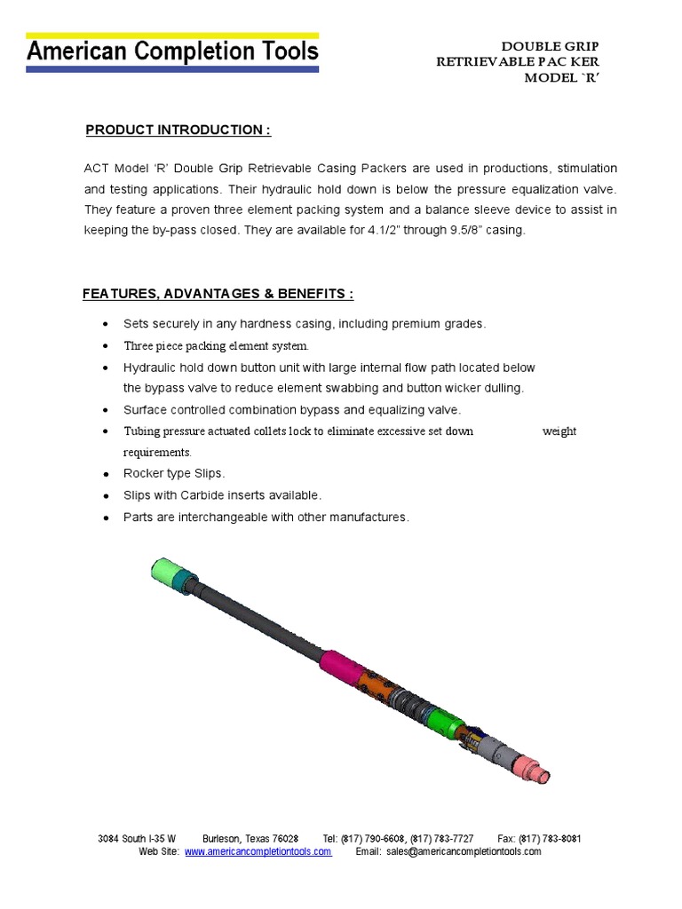 Double Grip Ret Packer Model - R Act | PDF | Valve | Machines