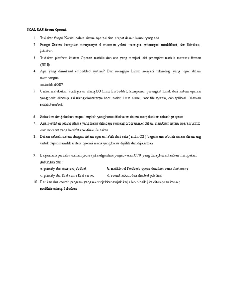 SOAL UAS Sistem Operasi | PDF