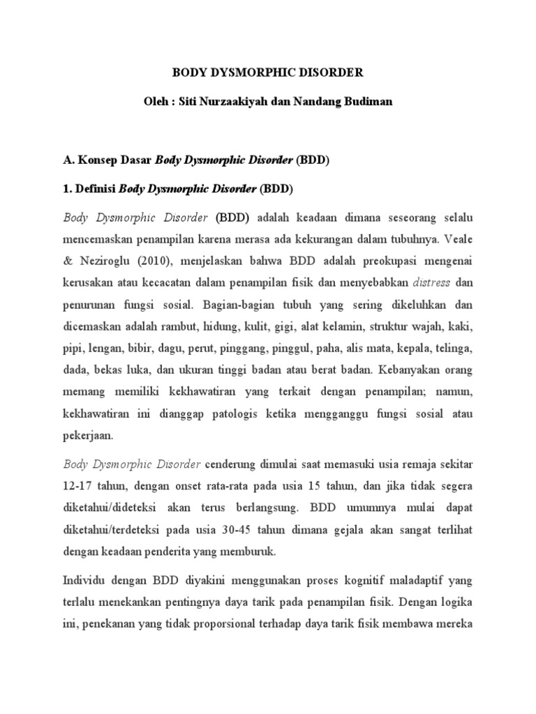 Body Dysmorphic Disorder | PDF | Gaya Hidup