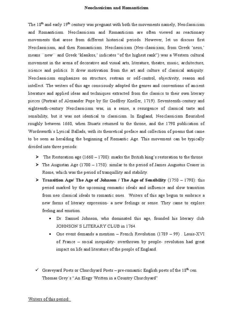 Neoclassicism and Romanticism | PDF | Romanticism | Poetry