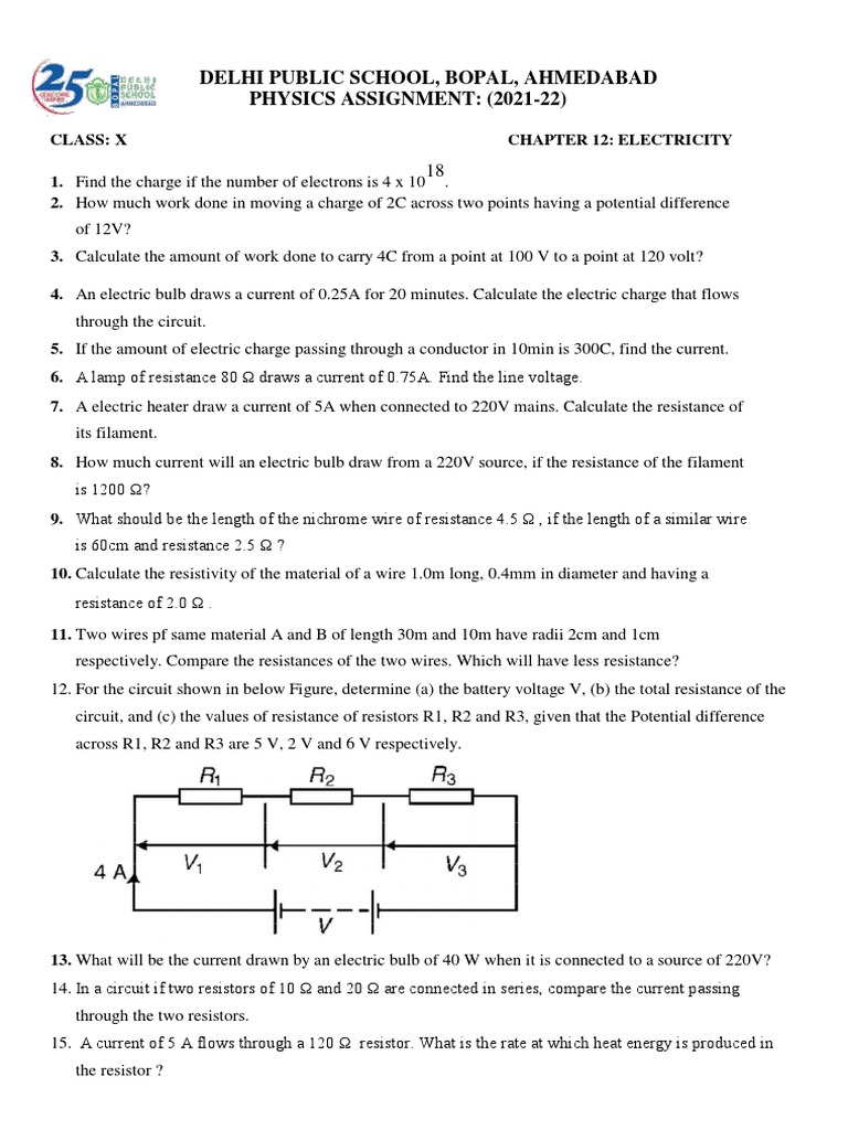 CH - 12 - Electricity - Assignment - 2021-22 | PDF | Electrical ...