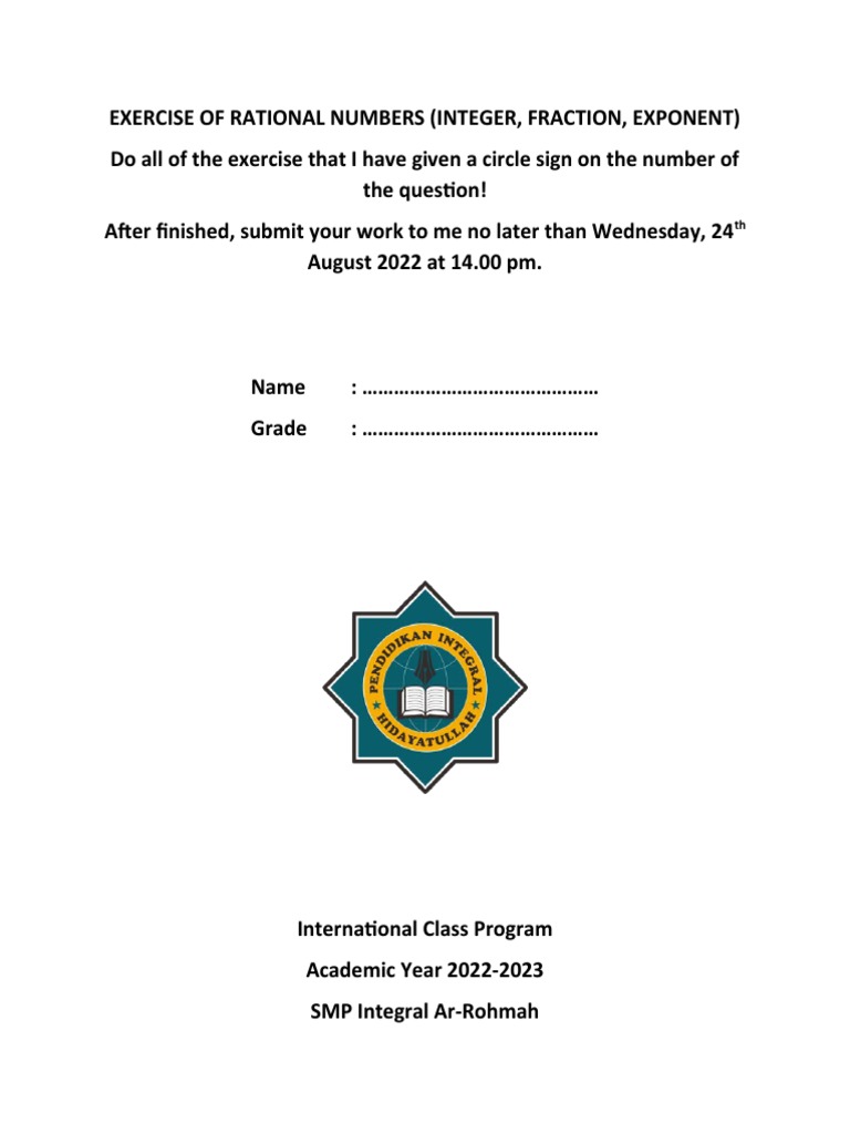 Exercise of Rational Numbers | PDF