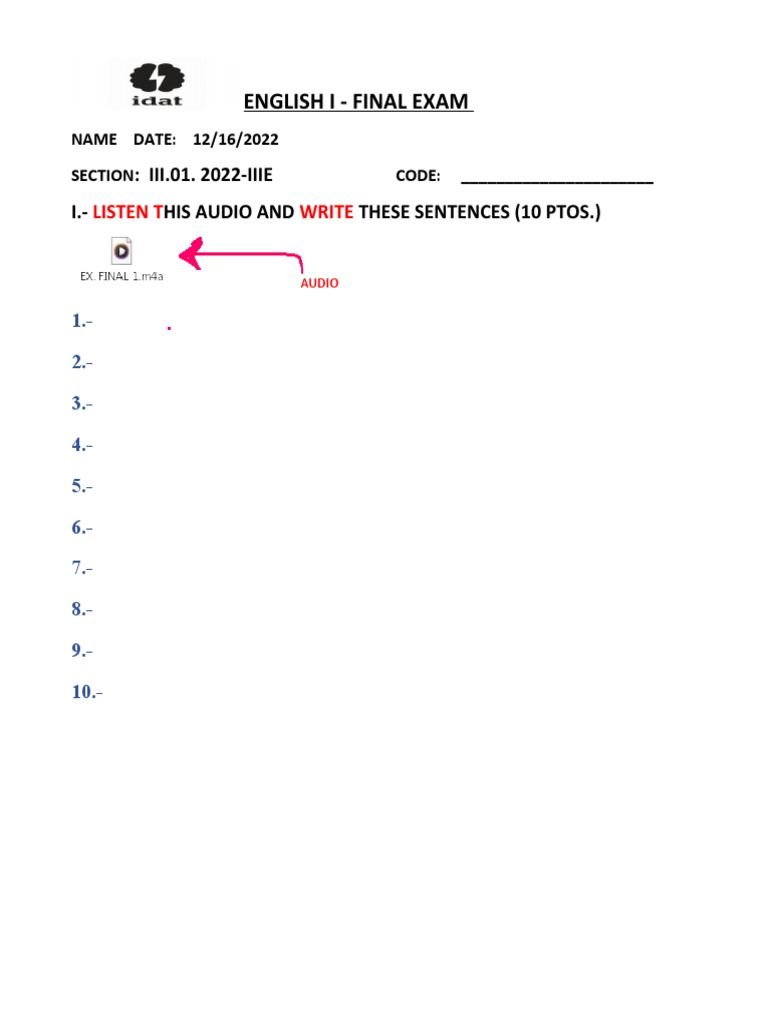 English 1 - Final Test | PDF