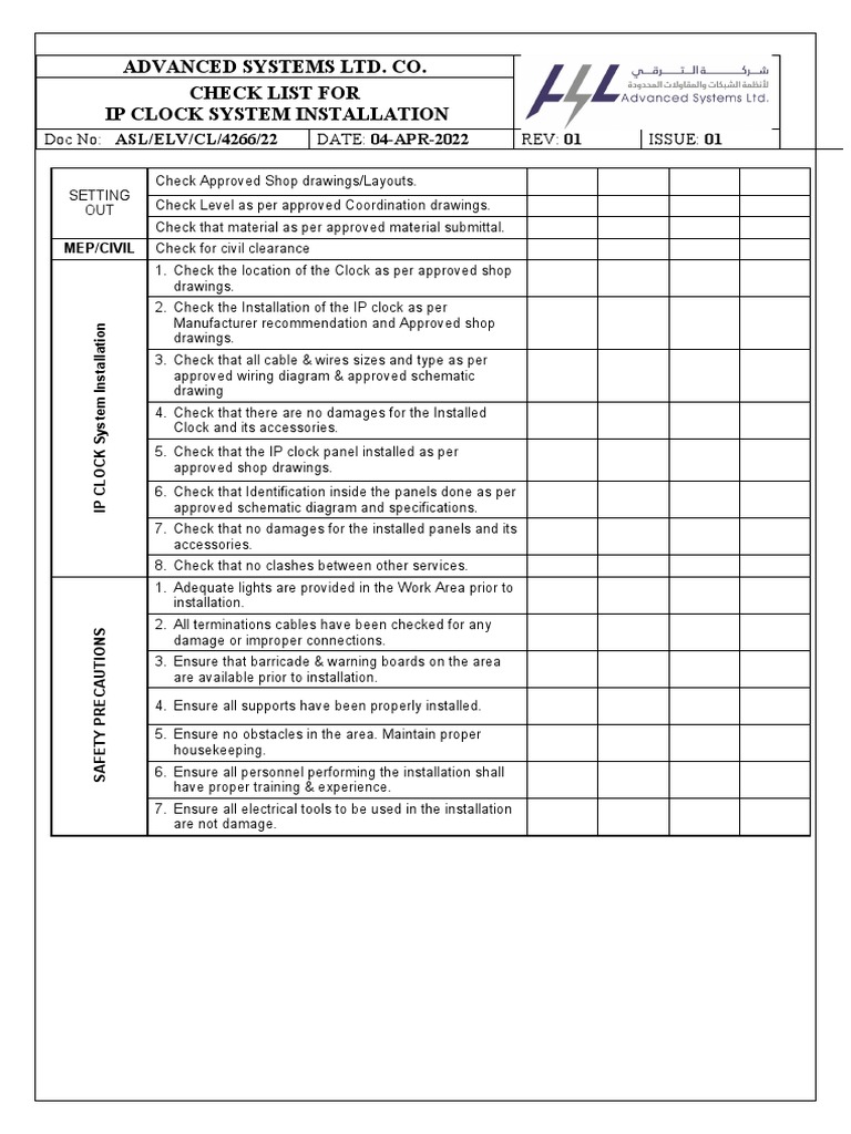 IP Clock System Installation Checklist | PDF | Manufactured Goods ...