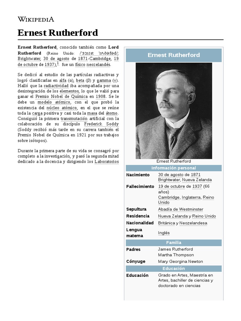 Ernest Rutherford | PDF | Desintegración radioactiva | Núcleo atómico