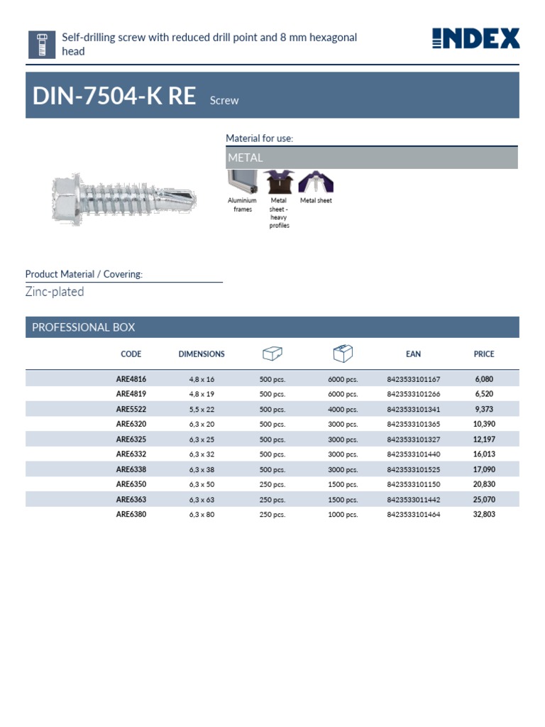 DIN 7504-K Self-Drilling Screws Data Sheet | PDF | Sheet Metal ...
