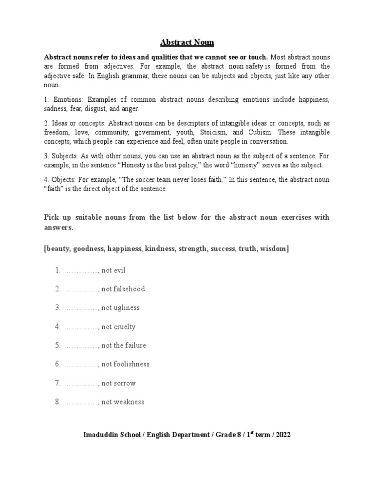 Abstract Nouns | PDF | Noun | Adjective