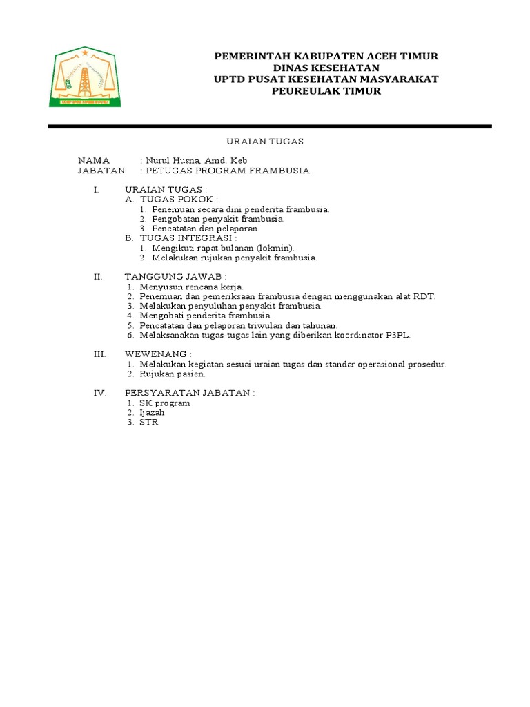 Uraian Tugas Frambusia | PDF | Pengembangan Diri | Kesehatan Holistik
